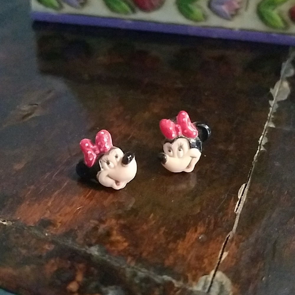 Vintage Plastic Disney Minnie Mouse Head Earrings - Gem